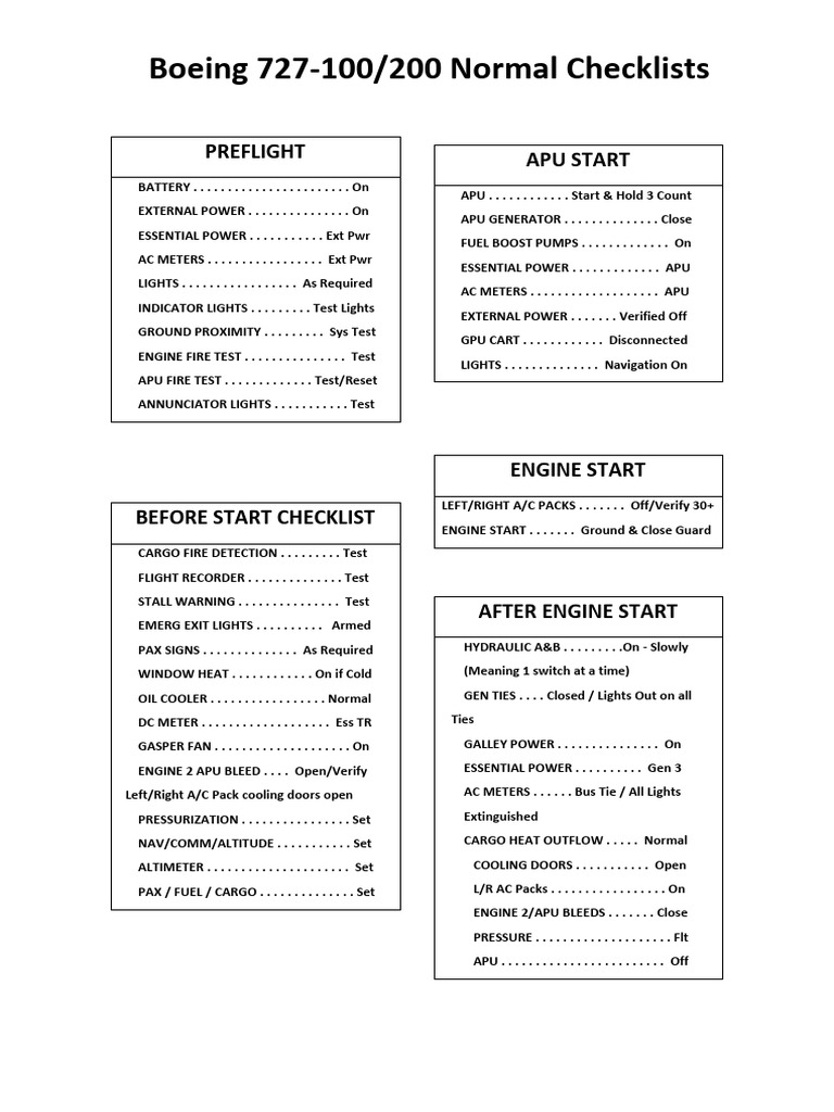 Checklist B727-100-200-2F 1.1.0 | PDF | Aerospace | Aircraft