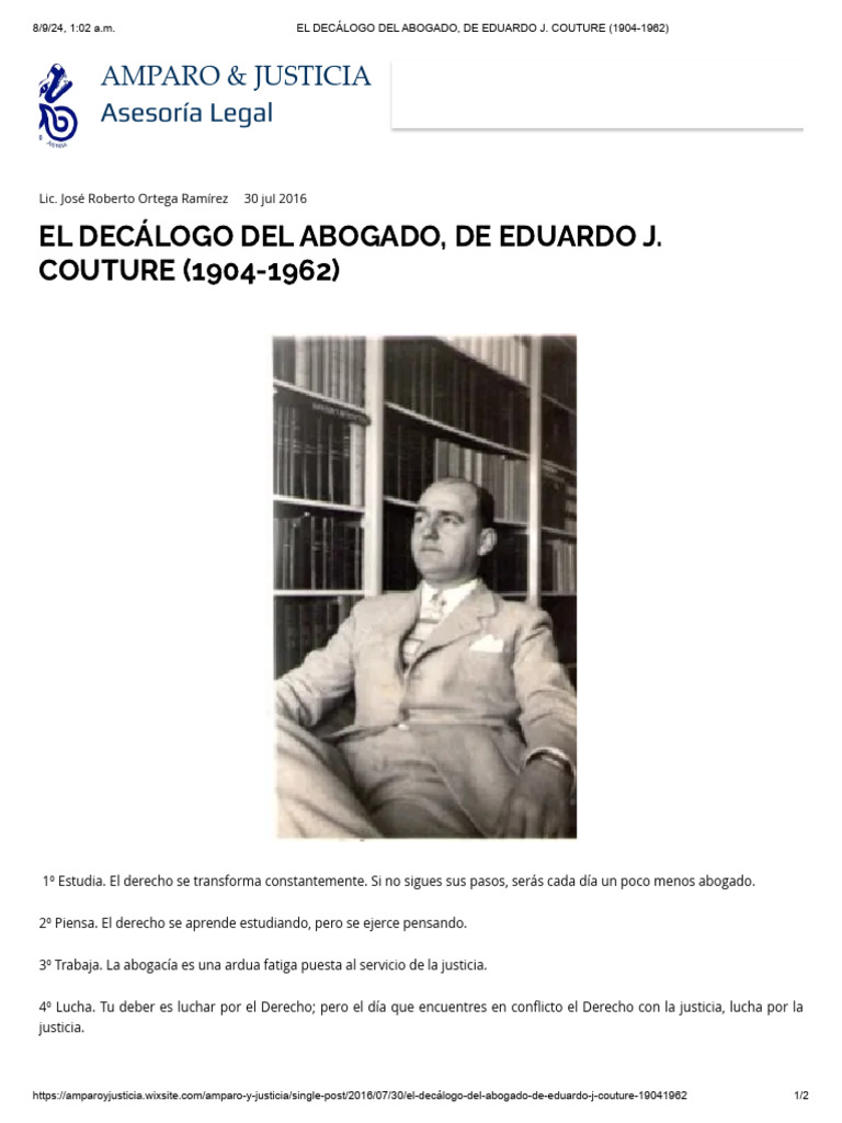 El Decálogo Del Abogado, de Eduardo J. Couture (1904-1962) | PDF | Justicia | Crimen y violencia
