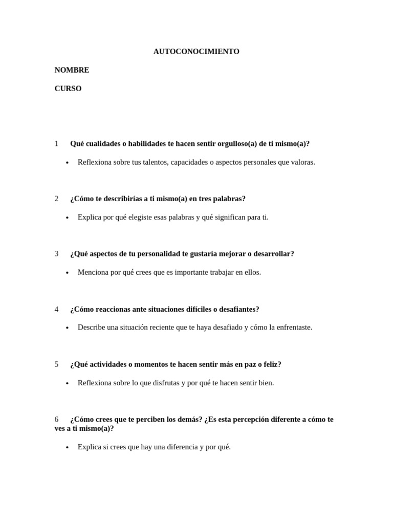 Guía de Autoconocimiento Personal | PDF | Relaciones personales ...