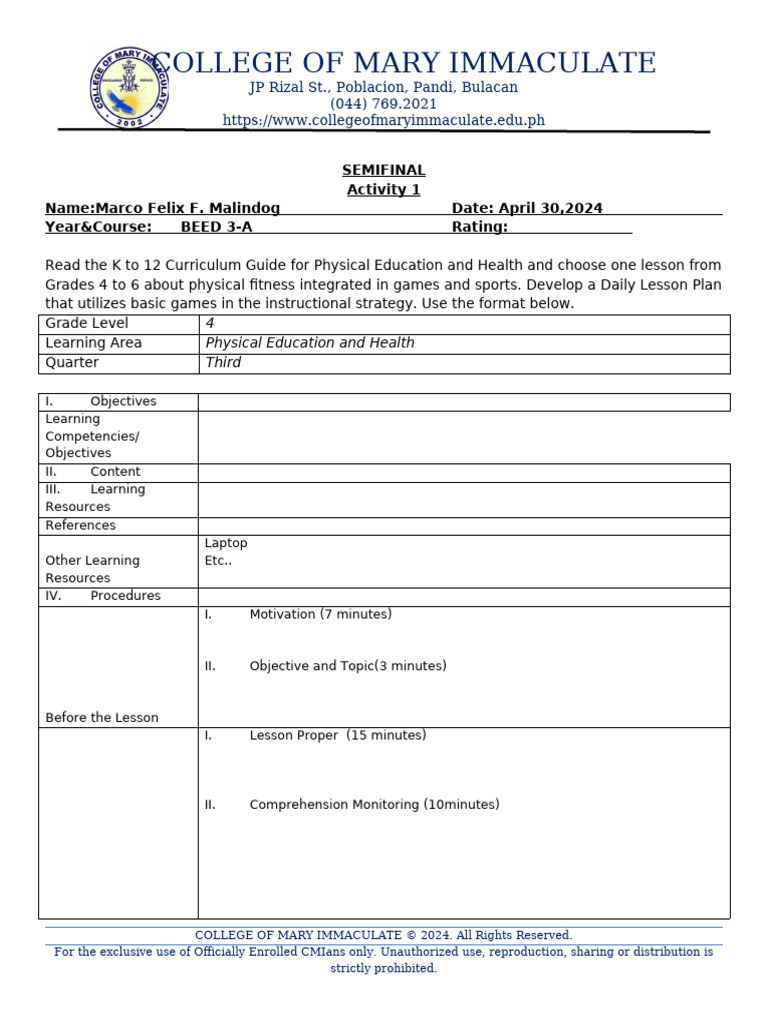 Daily Lesson Plan for PE Grades 4-6 | PDF