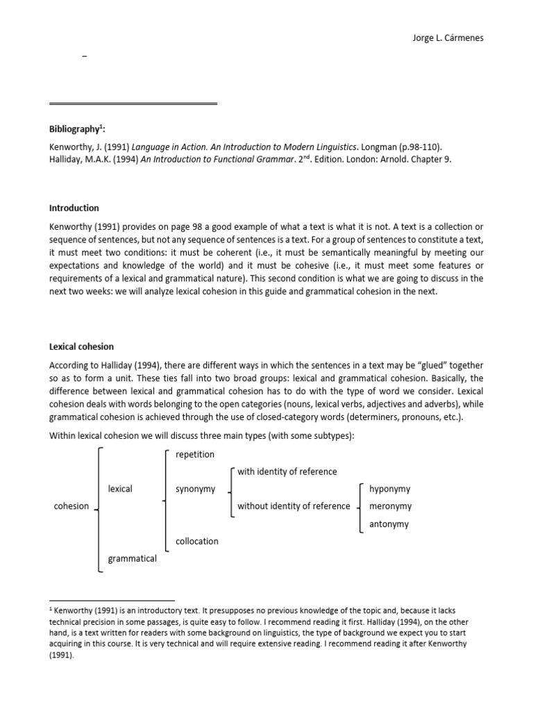 G2 Text Cohesion I Lexical Cohesion Pdf Lexicon Word