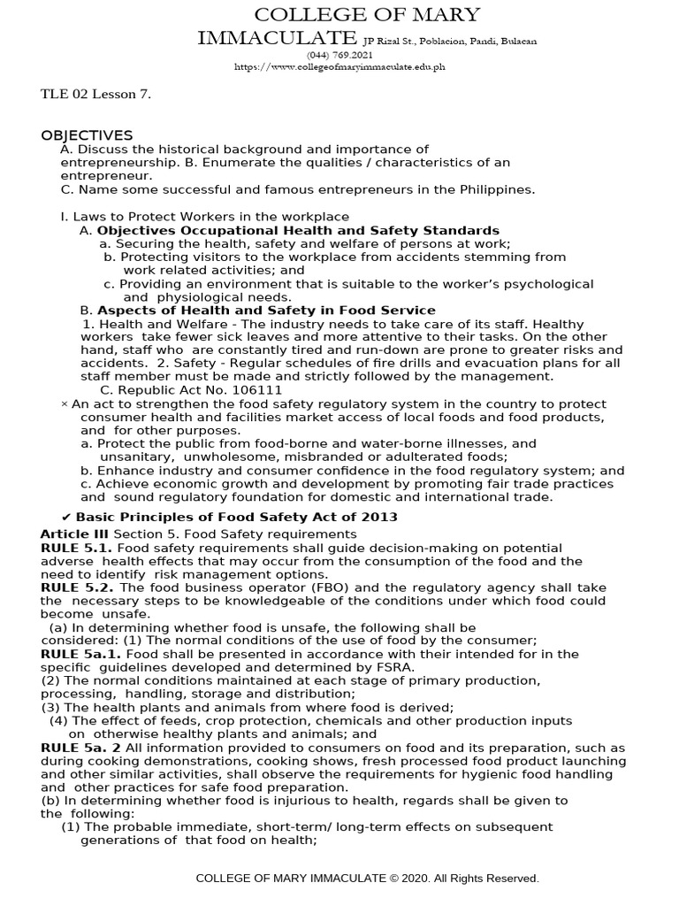 TLE 02-LESSON 7-BEED-III-handout | PDF | Occupational Safety And Health | Risk