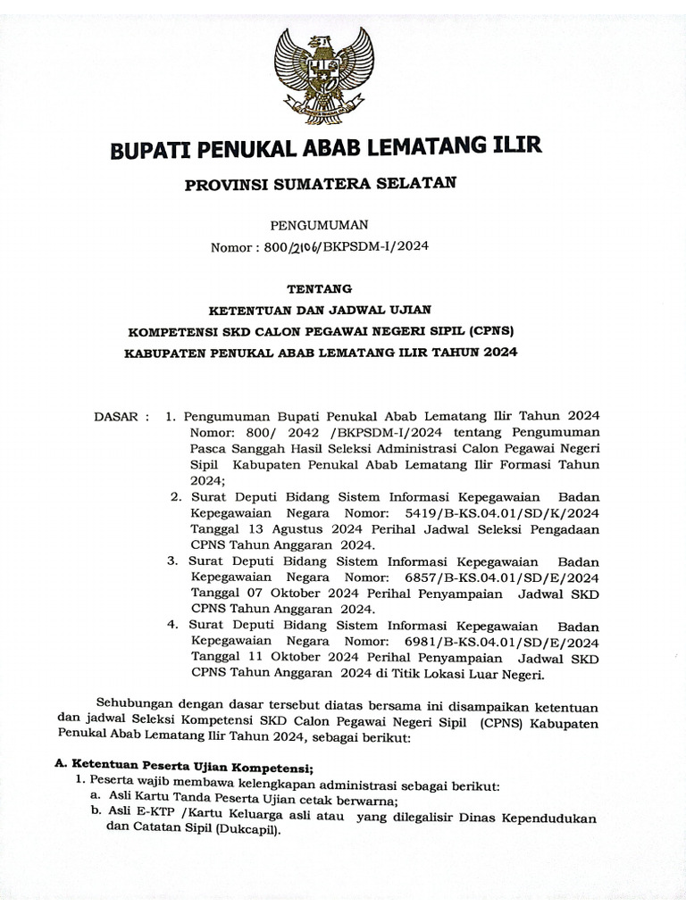 Pengumuman Seleksi SKD CPNS 2024 PALI | PDF | Sailing Ships