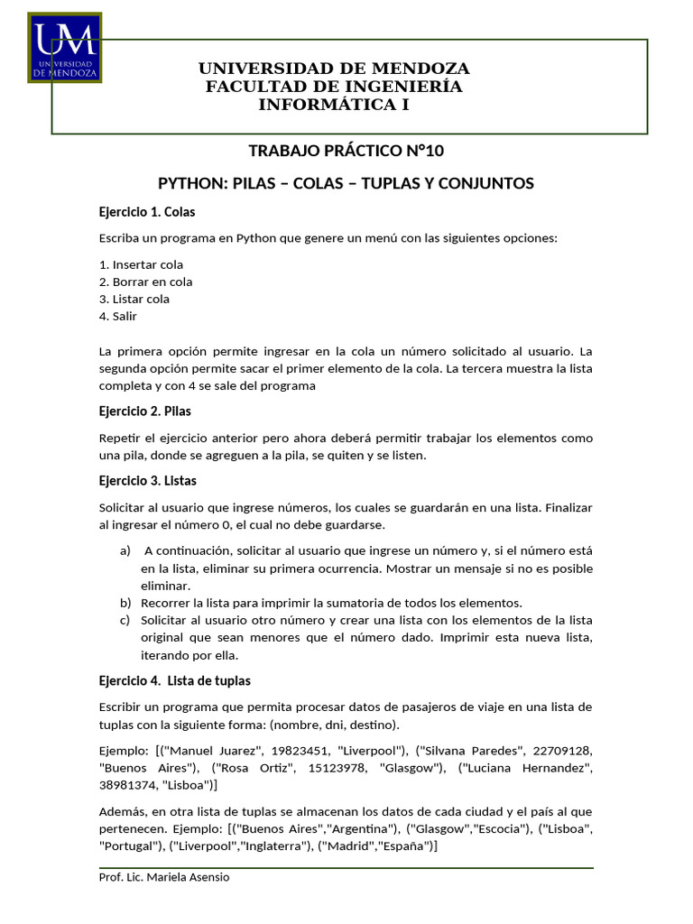 Trabajo Práctico 10 2024 - Python | PDF | Python (lenguaje de programación) | Informática