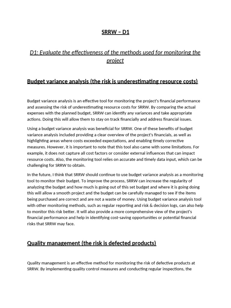SRRW D1 (COMPLETE) | PDF | Quality Management | Quality (Business)