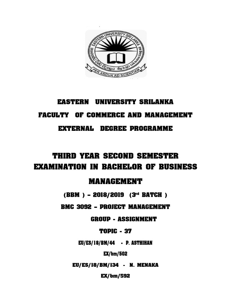 Project Management Assignment BBM 2019 | PDF