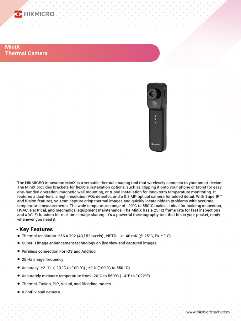 MiniX Datasheet en-US 20240729 | PDF | Thermography | Imaging