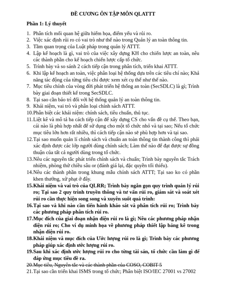 Btap ĐỀ CƯƠNG ÔN TẬP MÔN QLATTT-THỦY | PDF