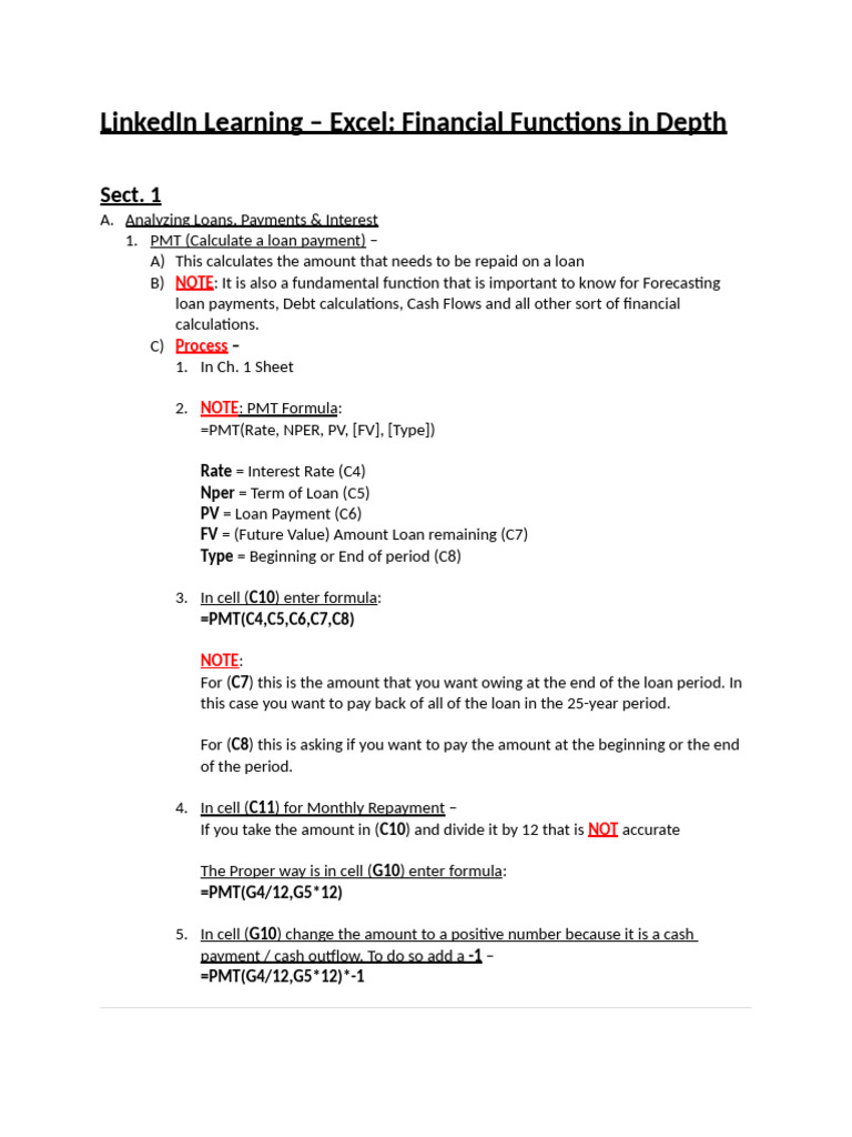 LinkedIn Learning - Excel (Financial Functions in Depth) (Ch. 1) | PDF