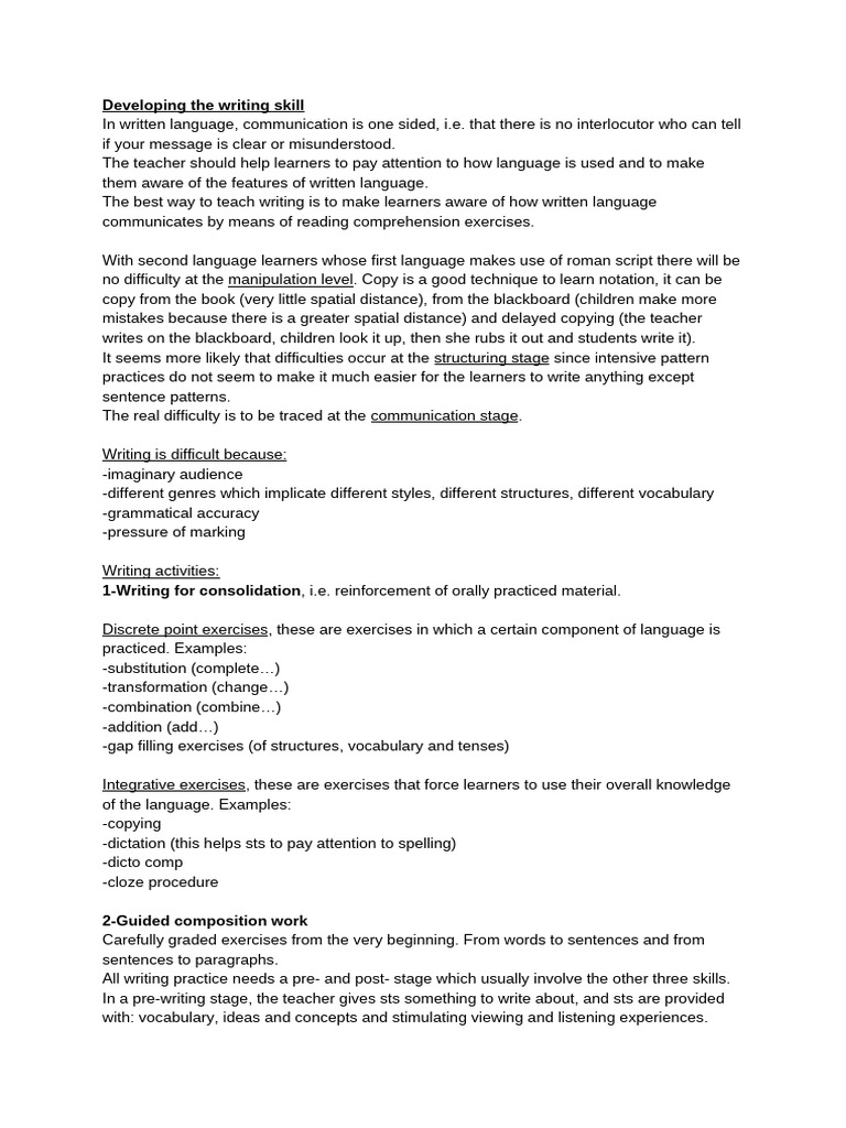 Developing The Writing Skill and Error Correction | PDF | Learning ...