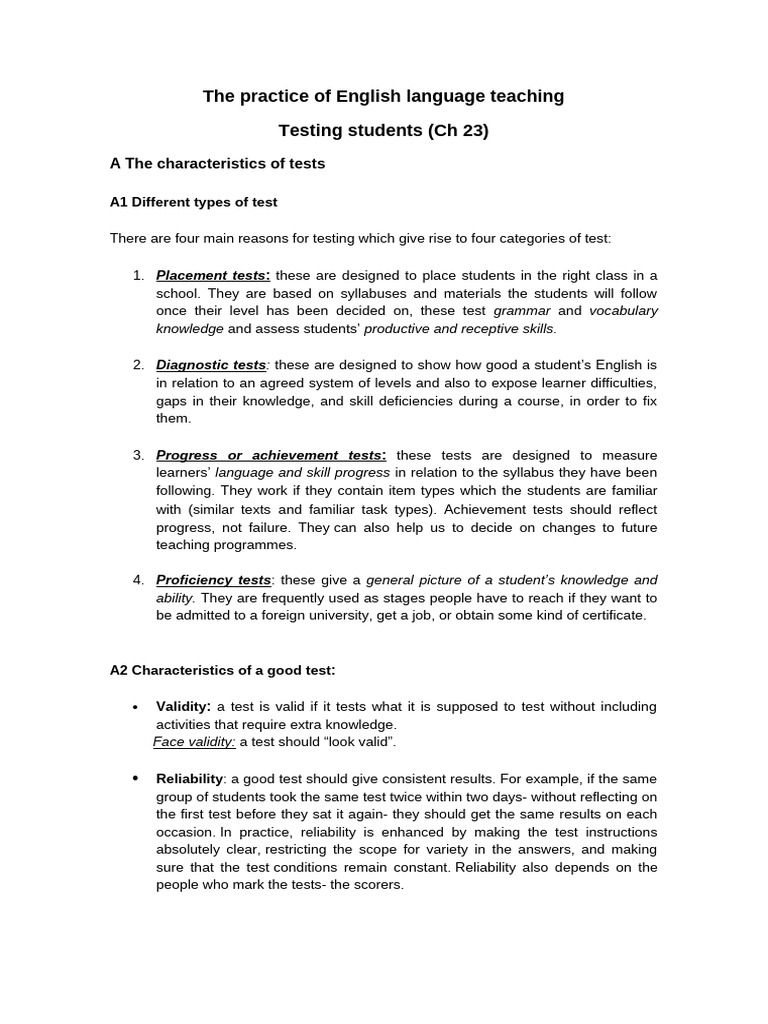 The Practice of English Language Teaching - CH 23 TESTING | PDF ...