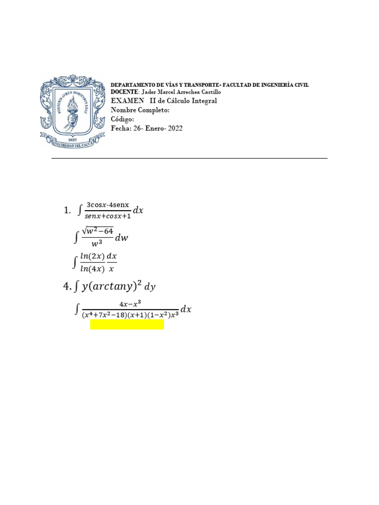 Examen II - Cal Int Enero de 2022 | PDF