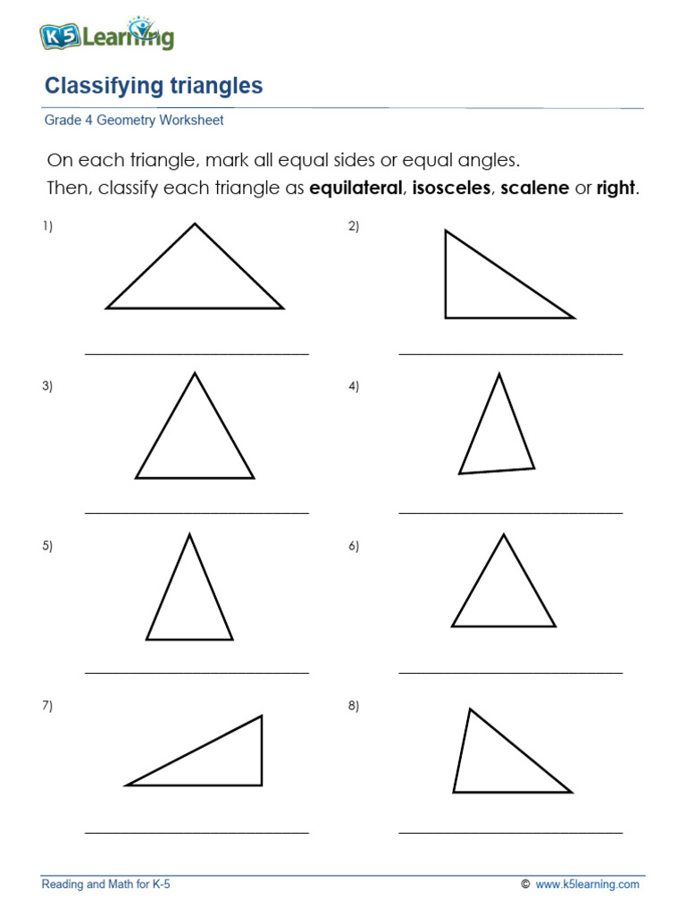 Grade 4 Geometry Classifying Triangles A | PDF