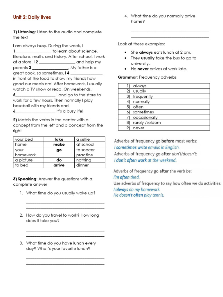 2 Unit 2 Daily lives | PDF | Syntax | Grammar