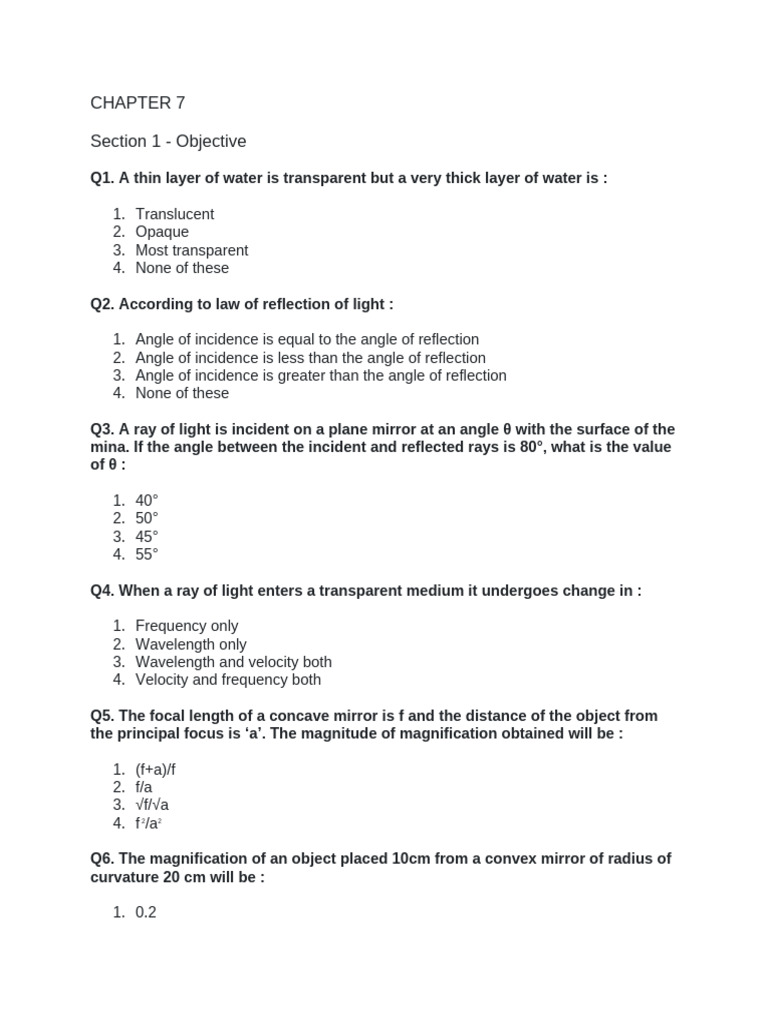 CBSE Grade 10 Light Worksheet | PDF | Refraction | Light
