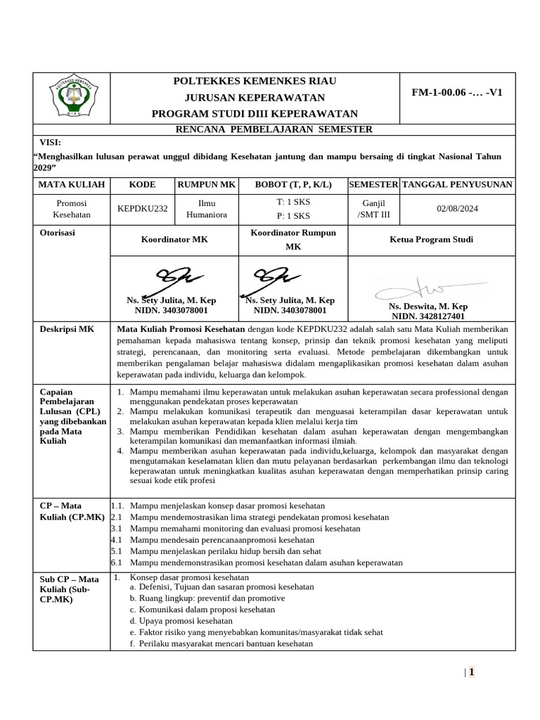 RPS Promkes Semester Ganjil TK 2 | PDF | Kesehatan Holistik