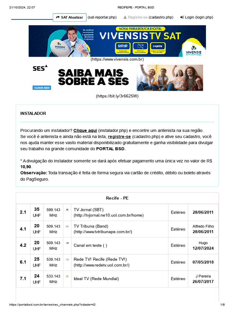 Canais Digitais RECIFE - PE - PORTAL BSD | PDF | UHF | Radiodifusão