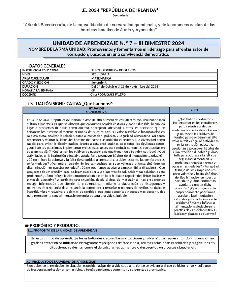 Unidad de Aprendizaje 7-Matematica-2do de Secundaria | PDF | Números ...