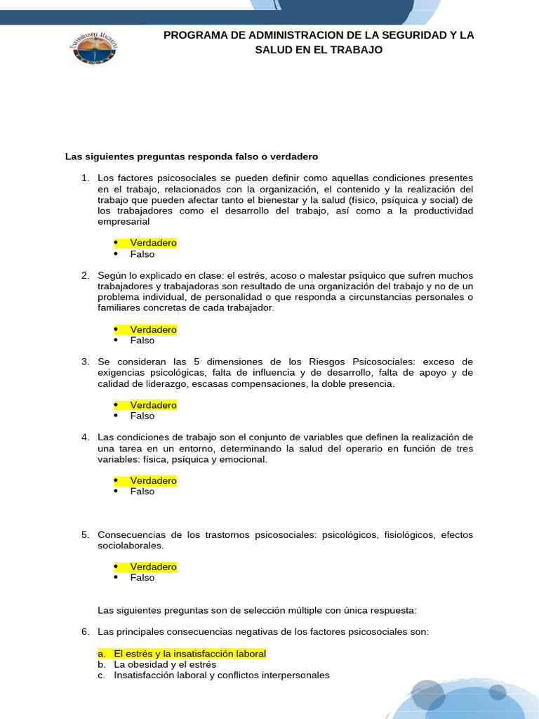 Taller Semana 1 | PDF | Estrés (biología) | Sicología