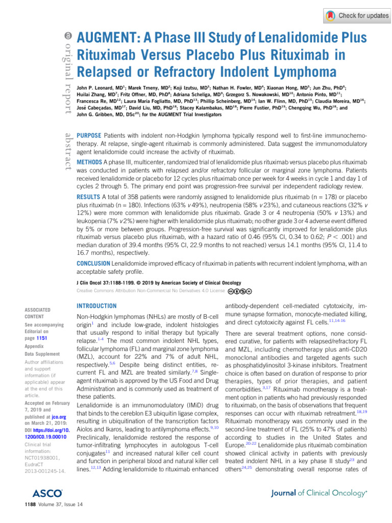 Et Al 2019 Augment A Phase III Study of Lenalidomide Plus Rituximab ...