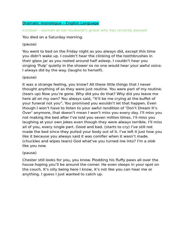 Grieving Monologue at Husband's Grave | PDF | Art
