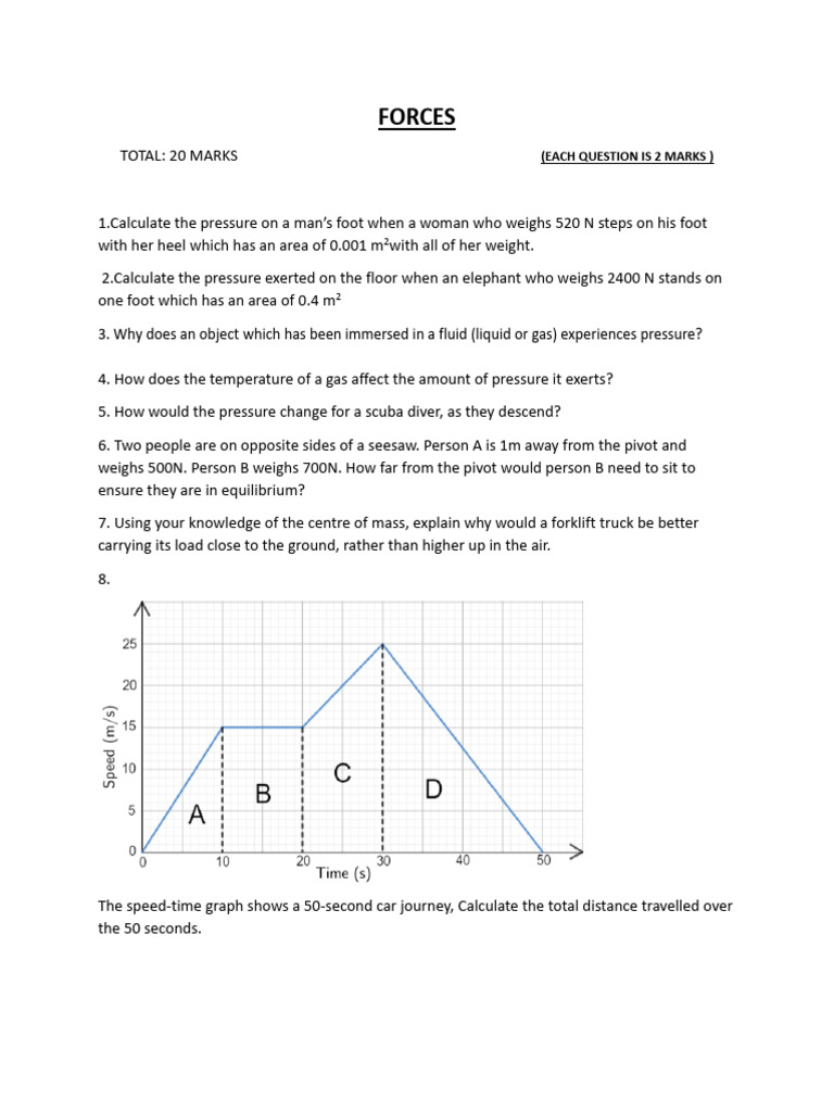 Year 8 Forces Worksheet with Answers | PDF | Science & Mathematics