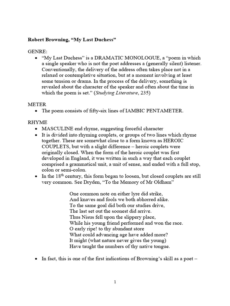 BrowningMyLast DuchessItslearning | PDF | Poetry