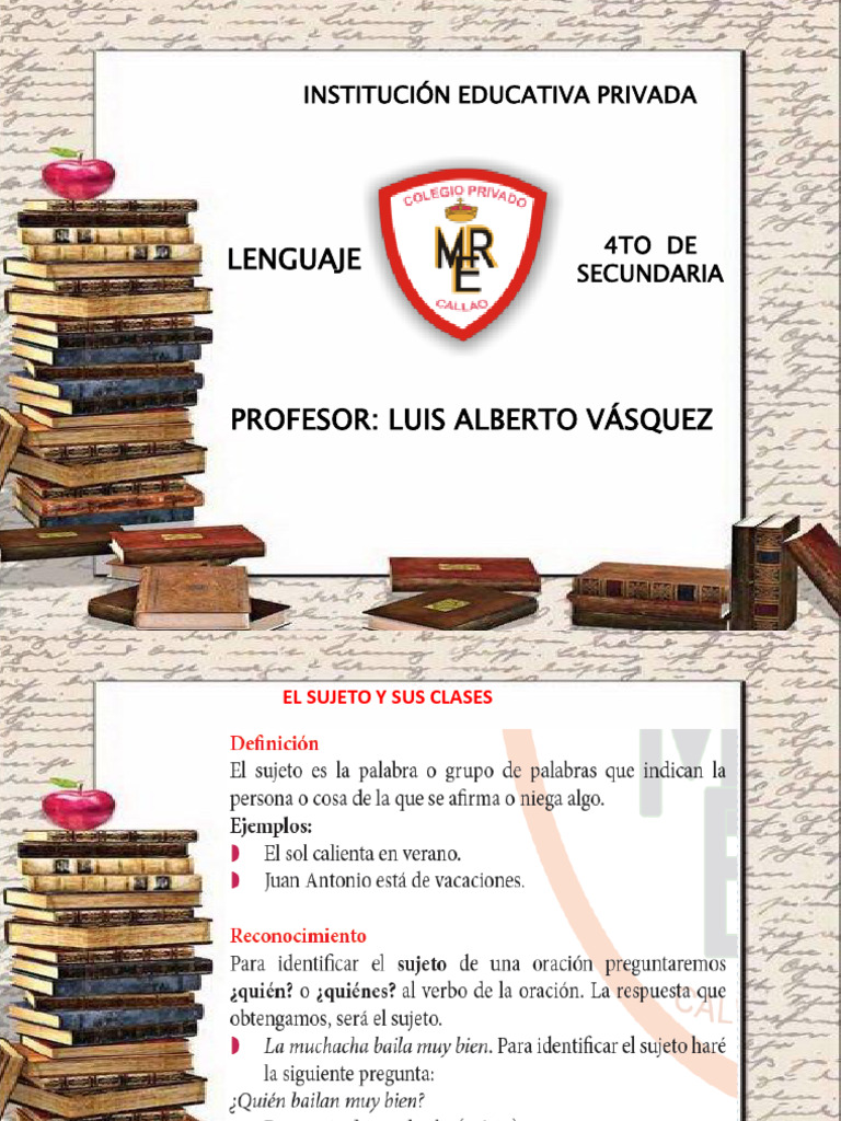 PDF - LENGUAJE - EL SUJETO Y SUS CLASES - 4TO SEC. | PDF