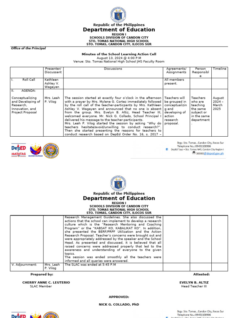 SLAC Minutes of The Meeting | PDF