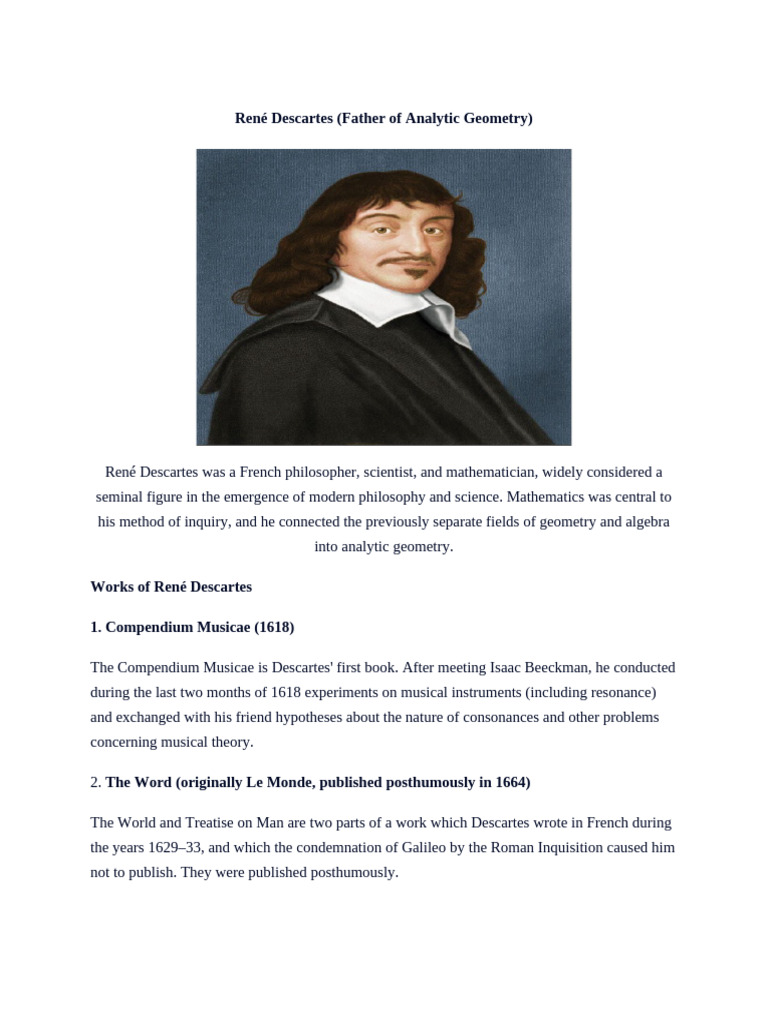 René Descartes (Father of Analytic Geometry) | PDF | René Descartes ...