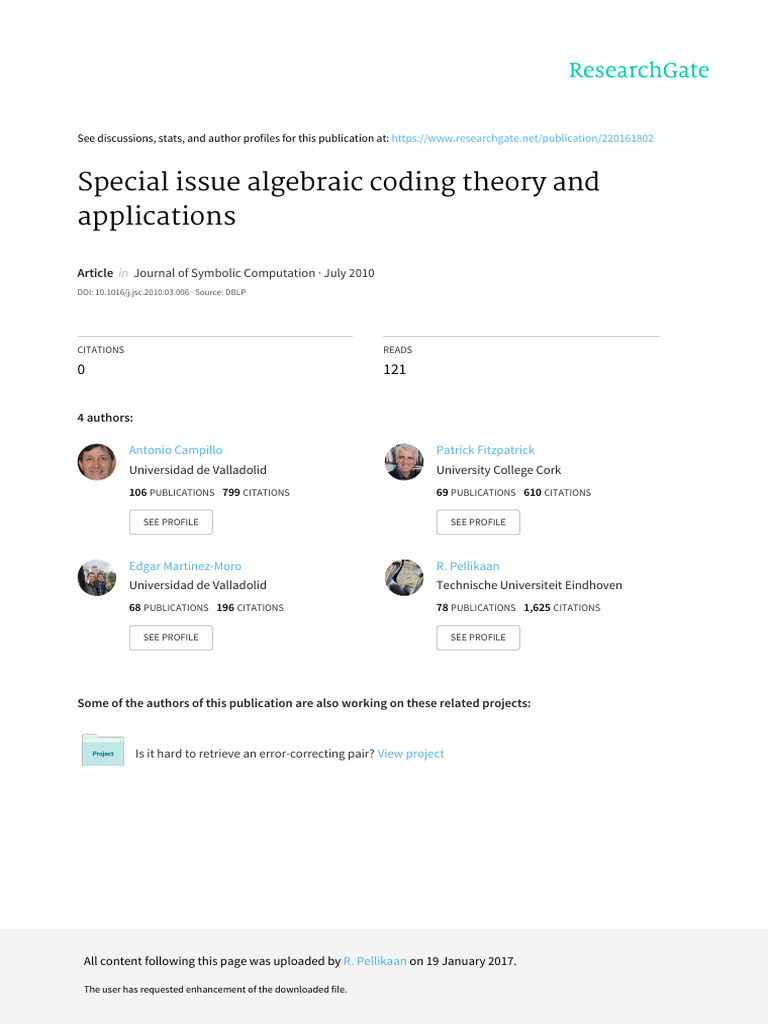 Special Issue Algebraic Coding Theory An-1 | PDF | Combinatorics | Applied Mathematics