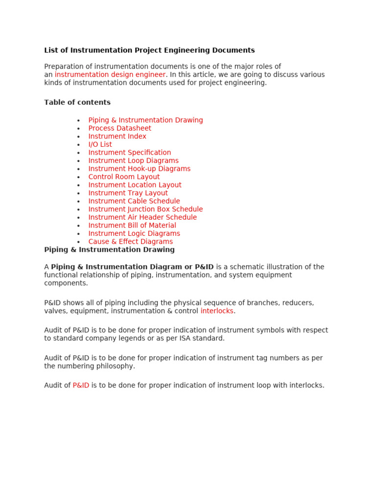 List of Instrumentation Project Engineering Documents | PDF ...