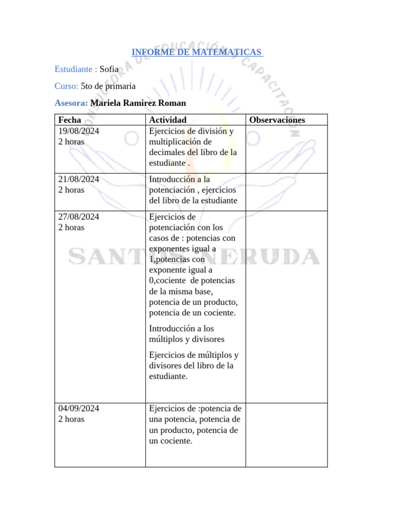 Informe de Matematicas -Sofia | PDF