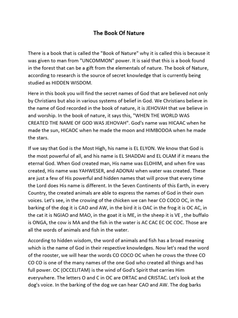 The Book Of Nature | PDF | Names Of God In Judaism | God