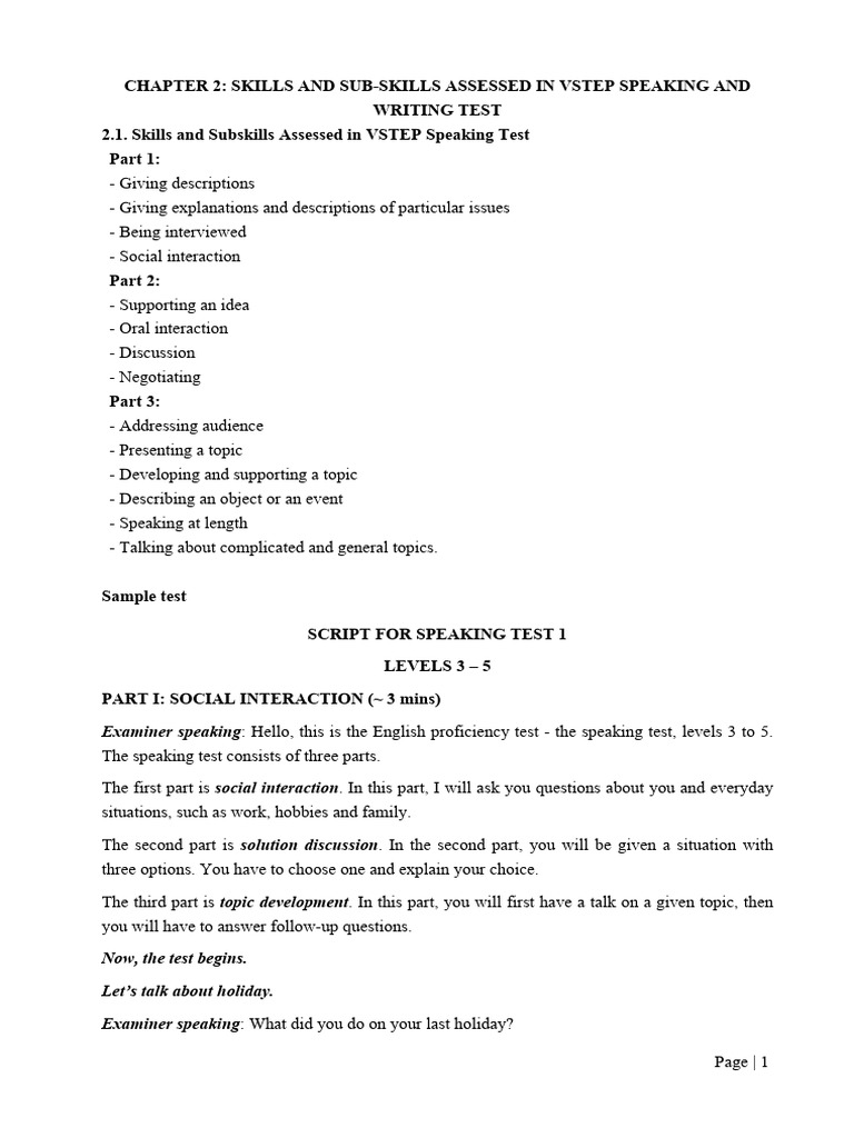 SKILLS AND SUB-SKILLS IN VSTEP SPEAKING AND Writing | PDF