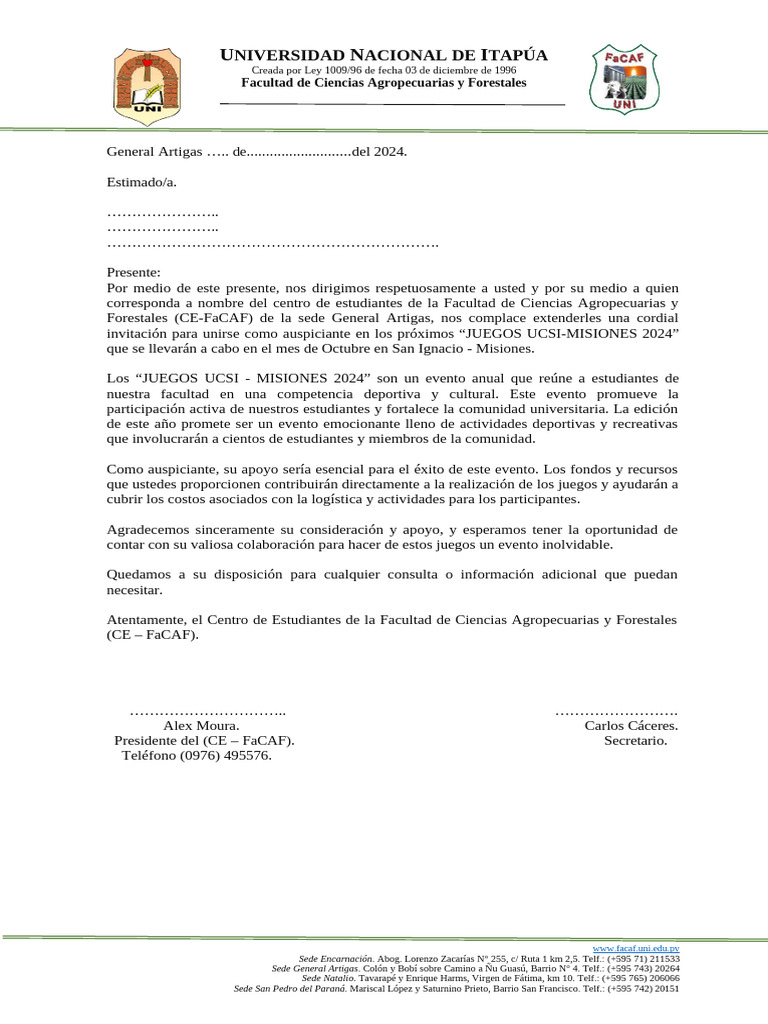 Invitación a Patrocinar Juegos UCSI 2024 | PDF