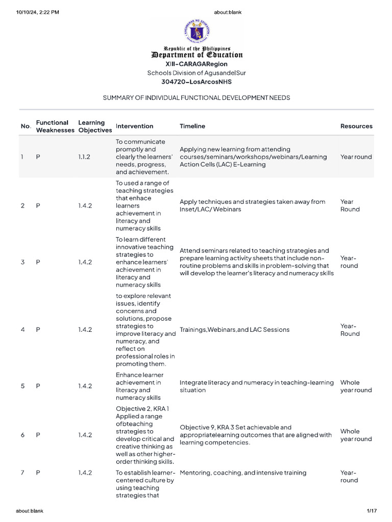 Summary of Functional Development Needs | PDF