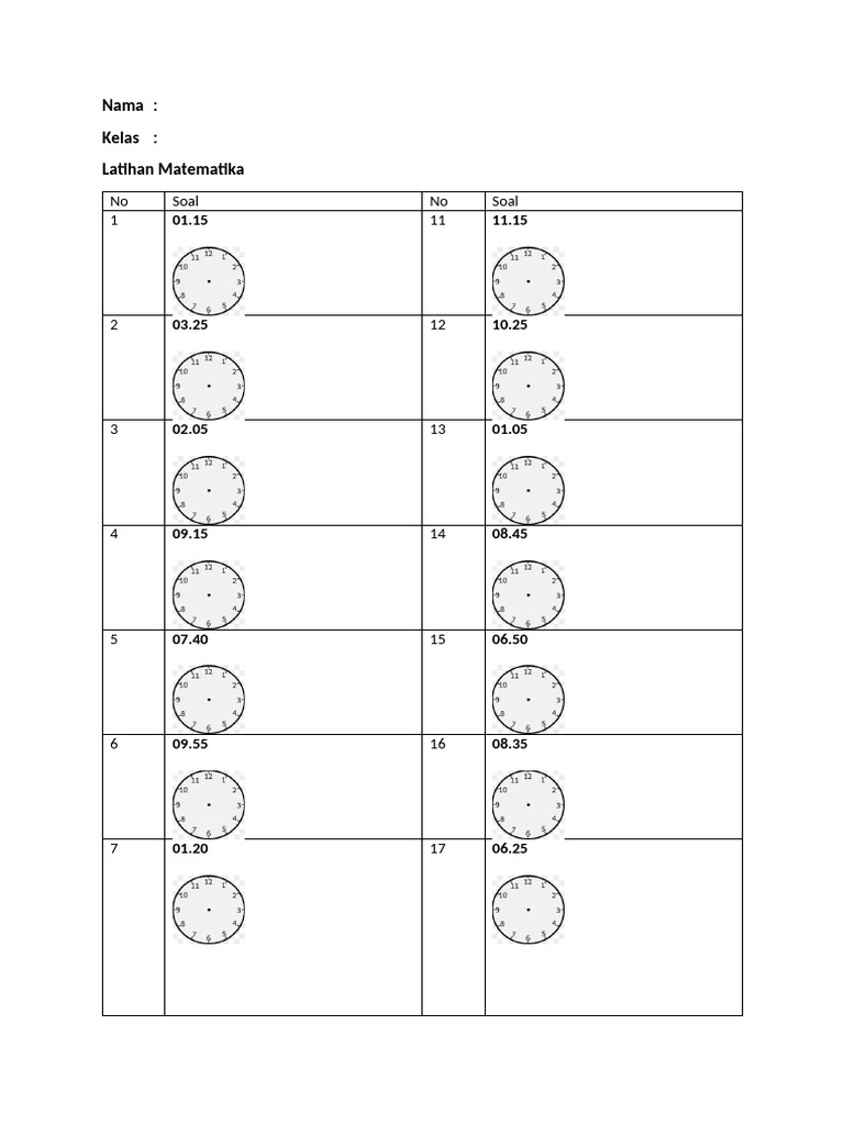 Soal Jam Kelas 1 Pdf