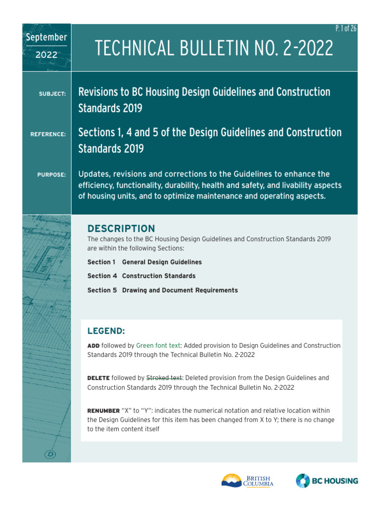 BC Housing Construction Standards Technical Bulletin 2 Sections 1 4 5 ...
