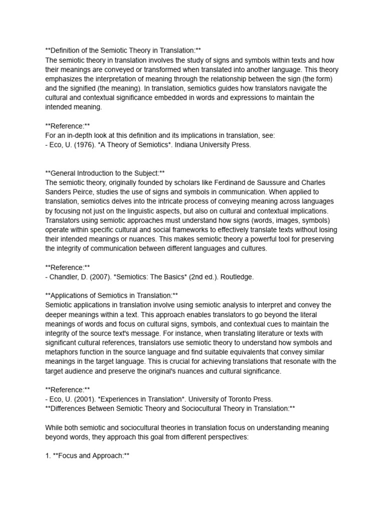 Semiotic Theory in Translation Explained | PDF | Semiotics | Translations