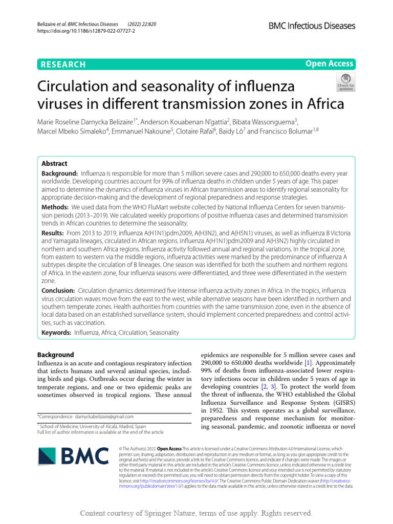 Circulation and Seasonality of Influenza Viruses I | PDF | Influenza ...