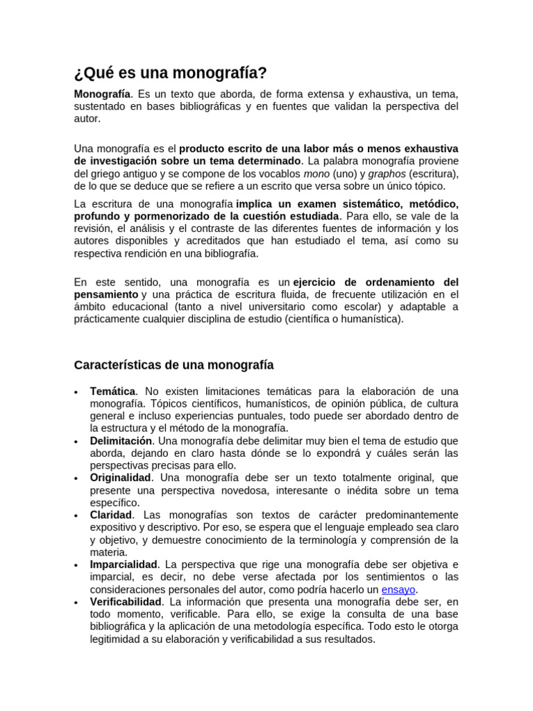 Definición y características de la monografía | PDF | Hablar en público ...