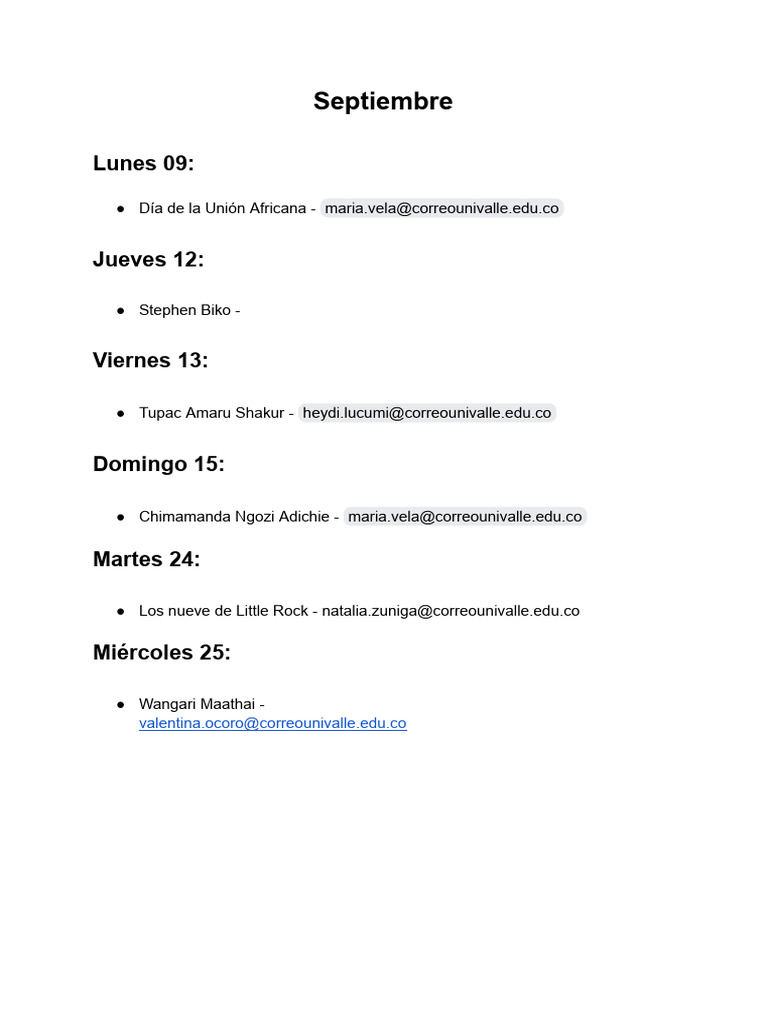 Septiembre Fechas | PDF