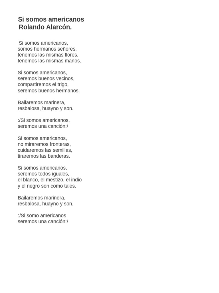 Letra de "Si somos americanos" | PDF