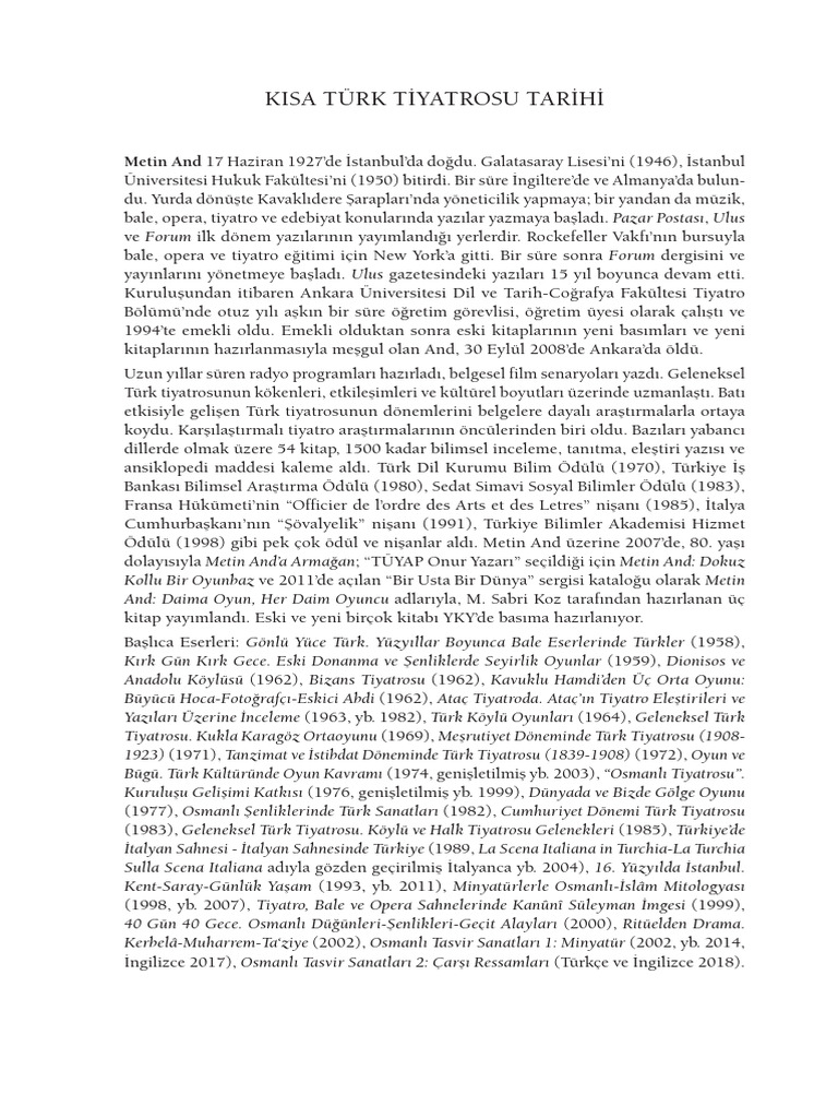 Kisa Turk Tiyatrosu Tarihi PDF Tadimlik | PDF