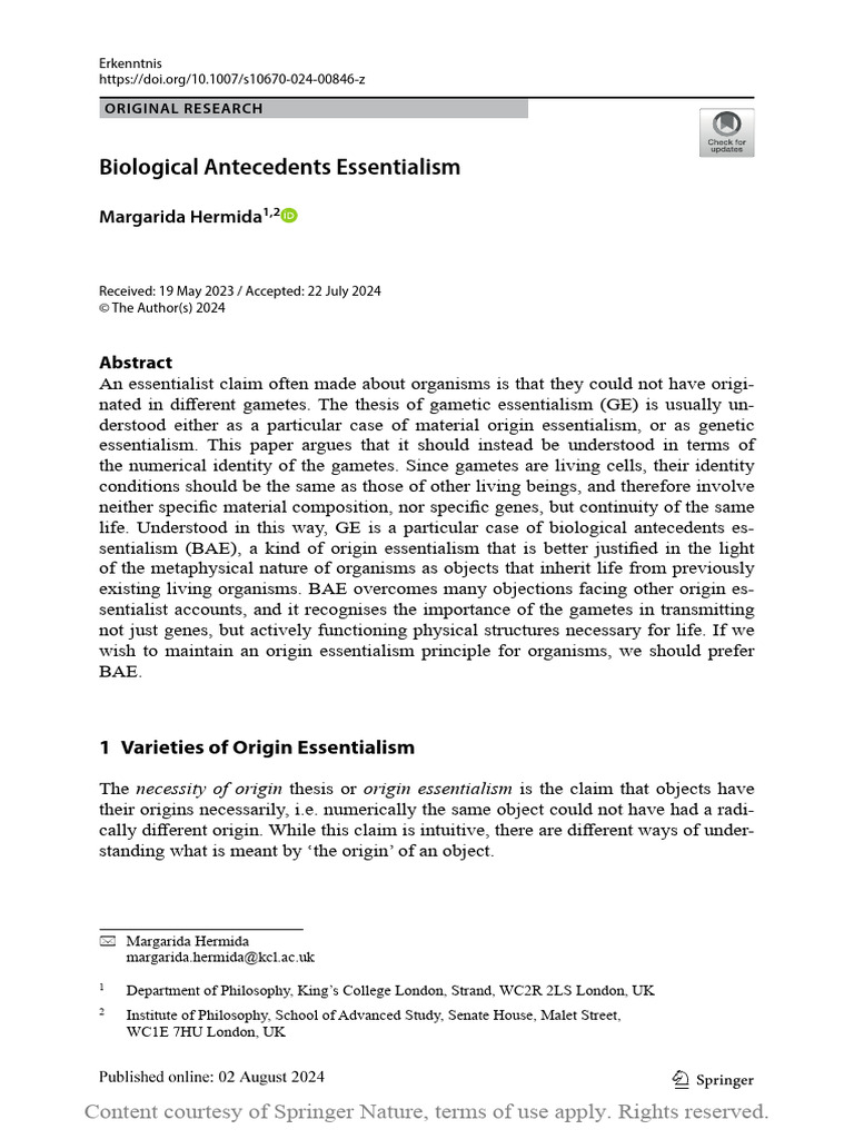 Biological Antecedents Essentialism | PDF | Fertilisation | Gene