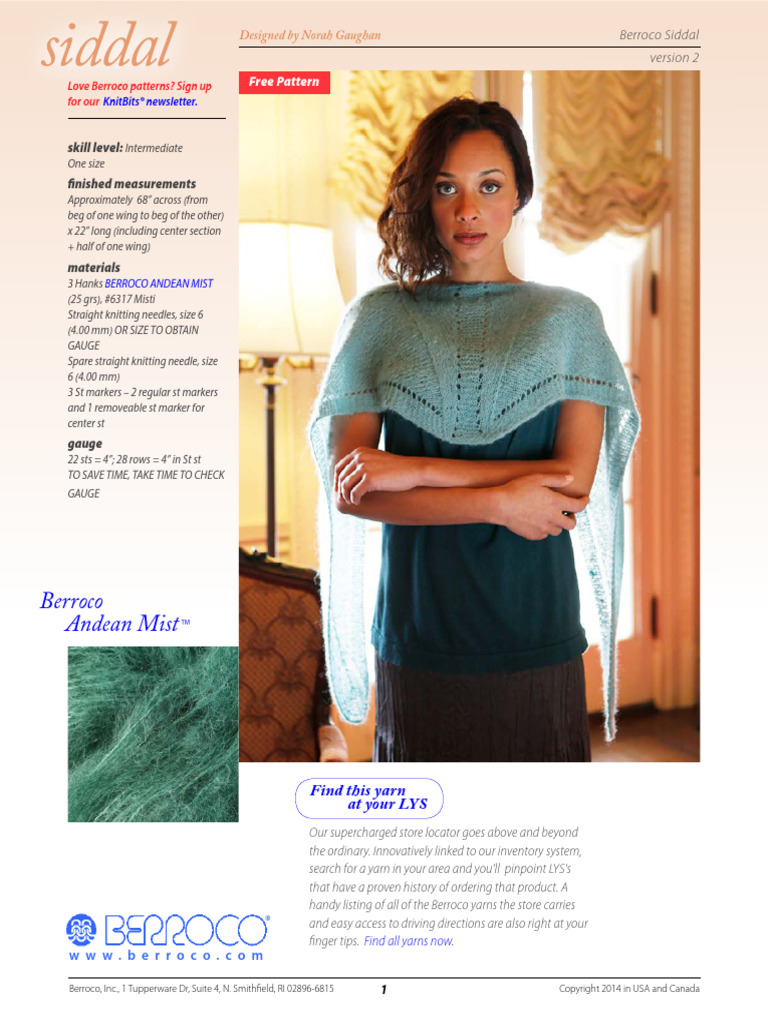 Berroco FreePattern Siddal | PDF | Knitting | Crochet