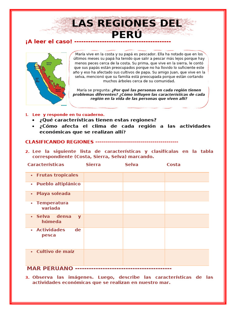 FICHA D1 PS Las Regiones Del Perú - 912871035 MISS MONICA | PDF | Perú ...