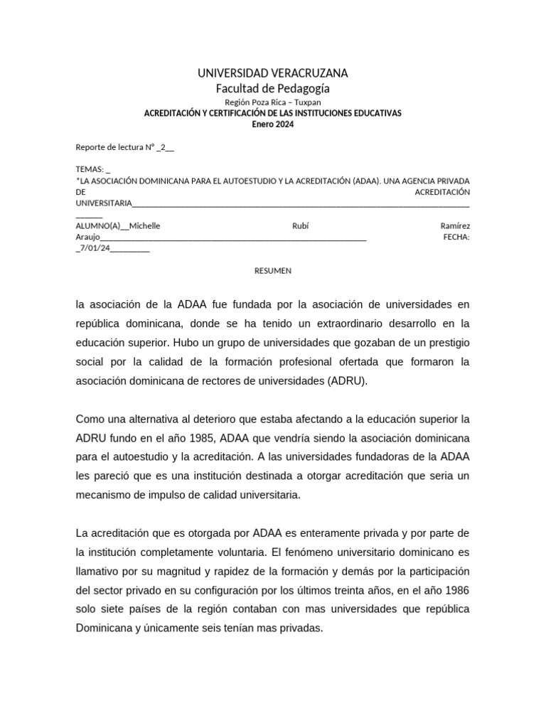 Act2 Reporte de Lectura | PDF | Educación más alta | República Dominicana