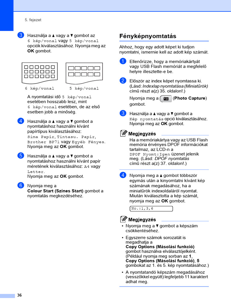 Fényképnyomtatás: 6 Kép/vonal 5 Kép/vonal | PDF